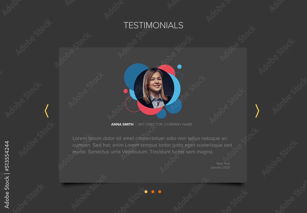 Dark Testimonial Website Carousel Feedback or Review Layout Stock ...