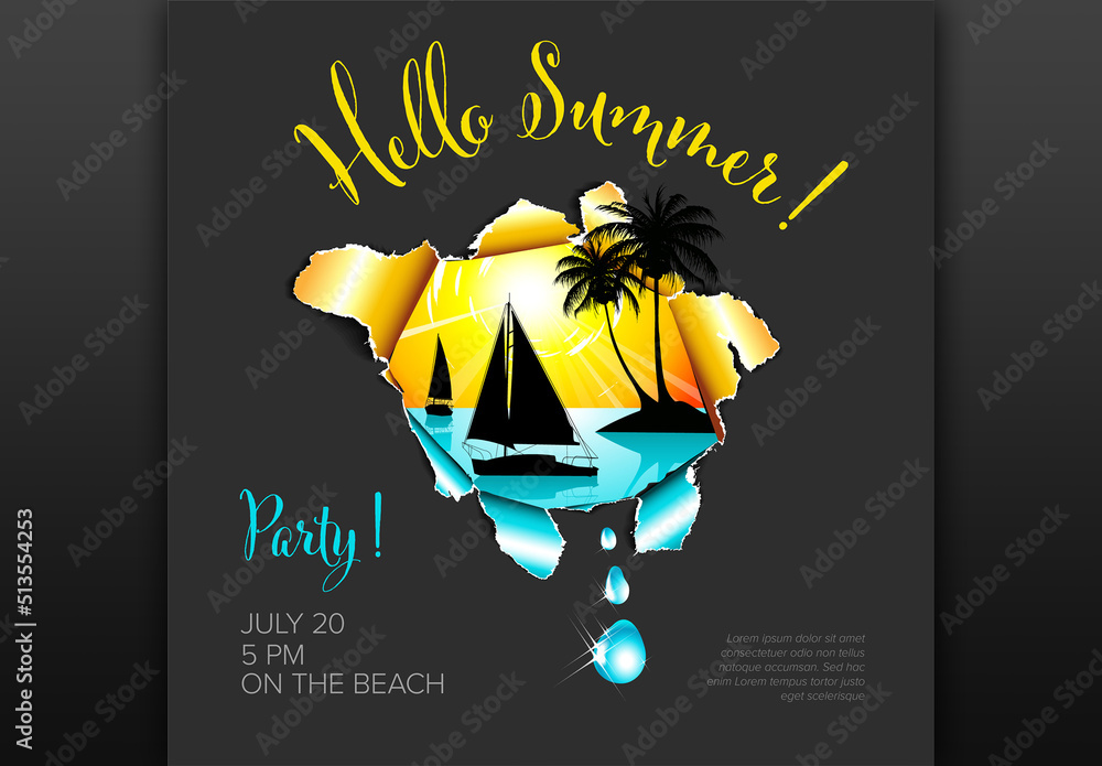 Summer Party Dark Banner Header Poster Layout Stock Template | Adobe Stock