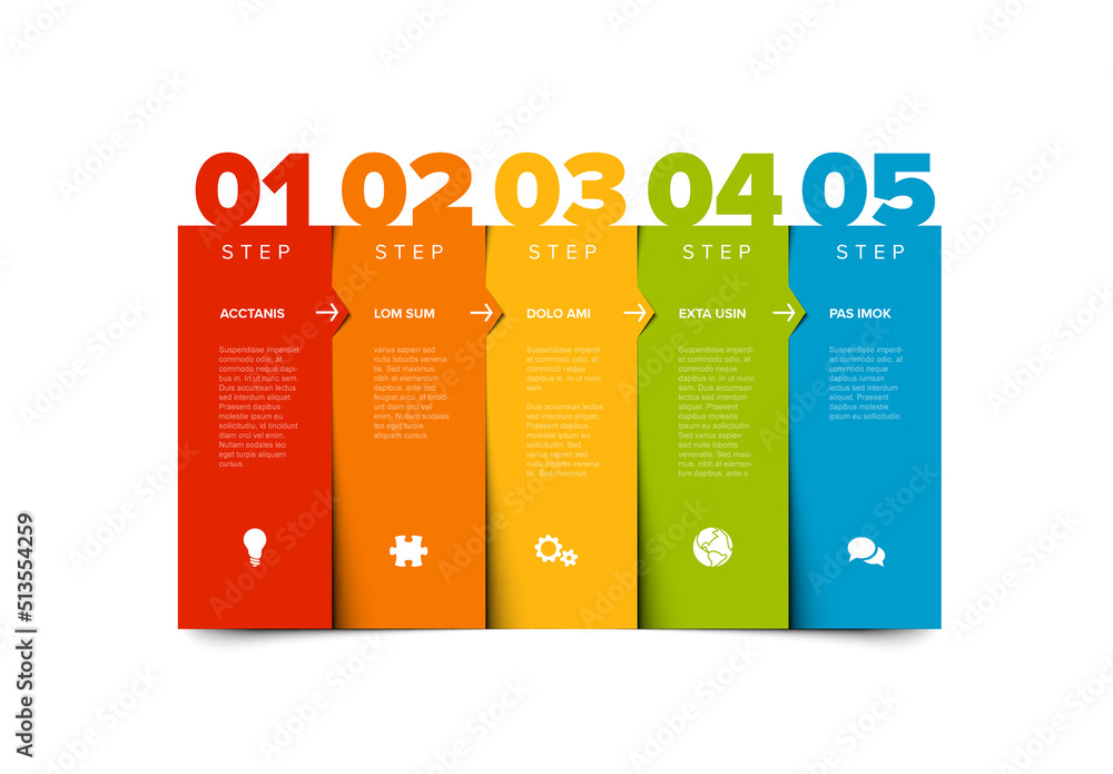 Five Color Steps Elements Columns Layout with Big Numbers Stock ...