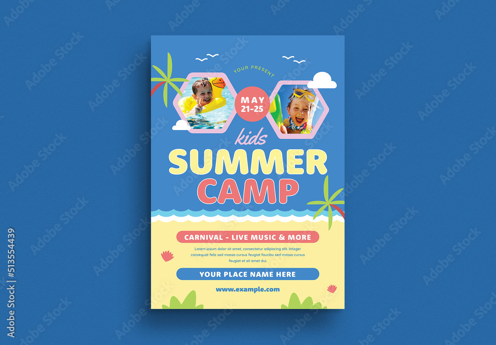 Kids Summer Camp Event Flyer Layout Stock Template | Adobe Stock