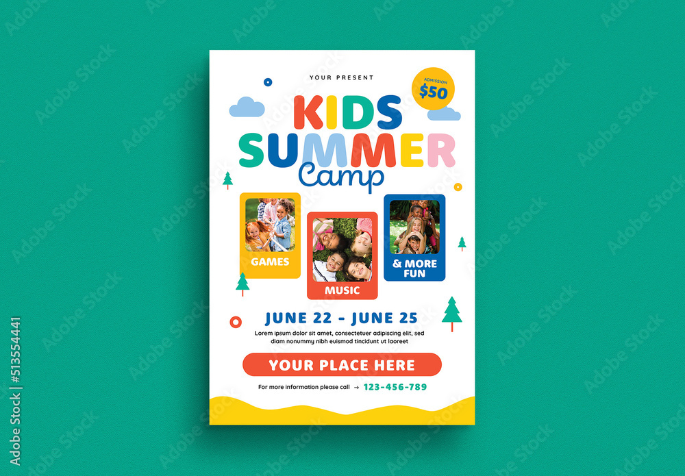 Colorful Kids Summer Camp Flyer Stock Template | Adobe Stock
