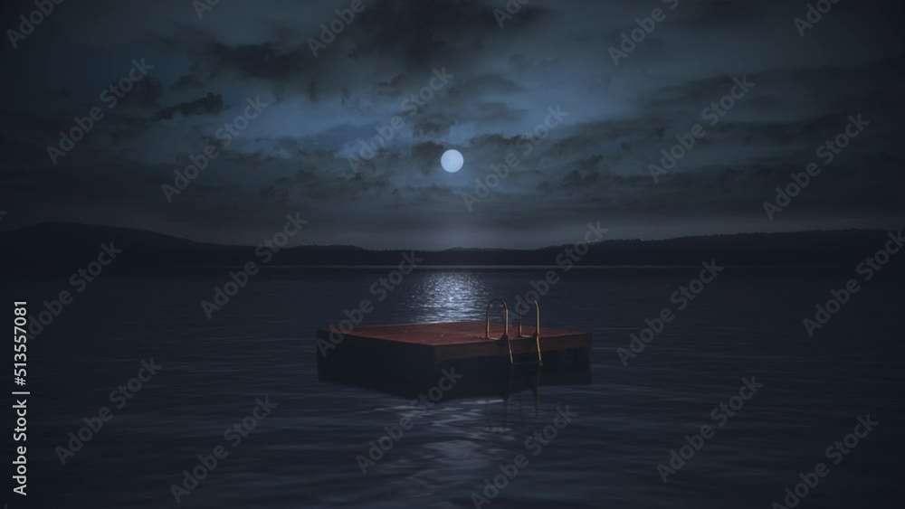 Floating Dock Moonlight Ocean Motion Background. Animation of a ...