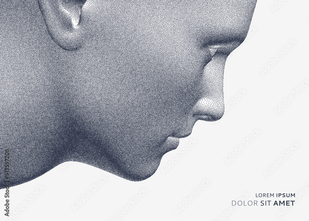 Abstract man head made from dots. Side view of dotted face background ...