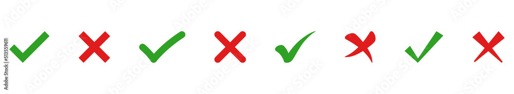 Check mark and x set icon. Simple web buttons. Checkmarks and x or ...