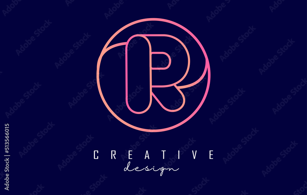 Gradient outline letter R logo with circle frame and monogram design ...