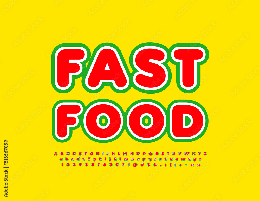 Vector modern banner Fast Food with bright Alphabet Letters, Numbers ...