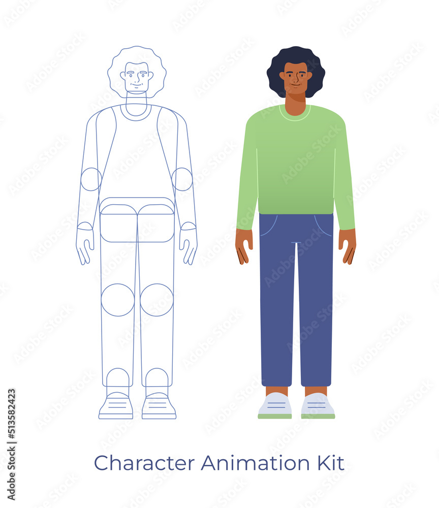 Vector illustration of a male character. Body parts for animation. A ...