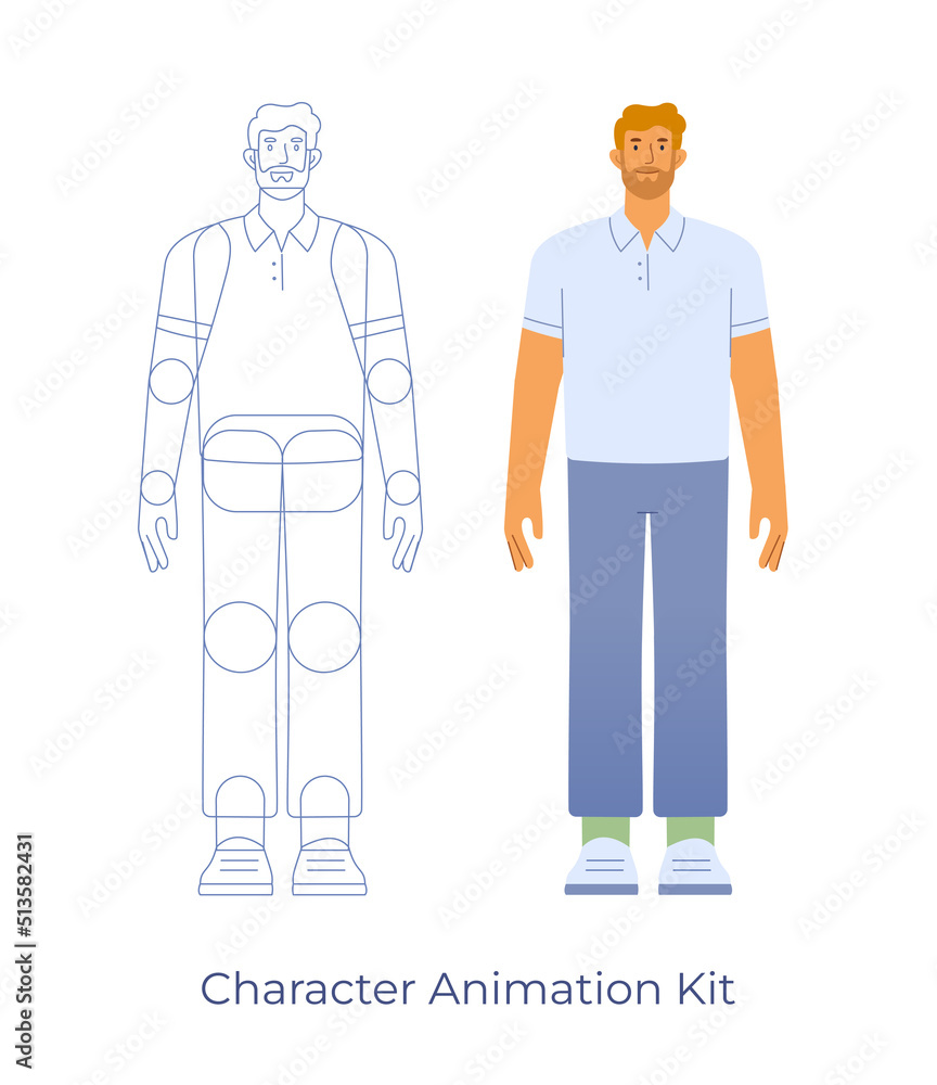 Vector illustration of a male character. Body parts for animation. A ...