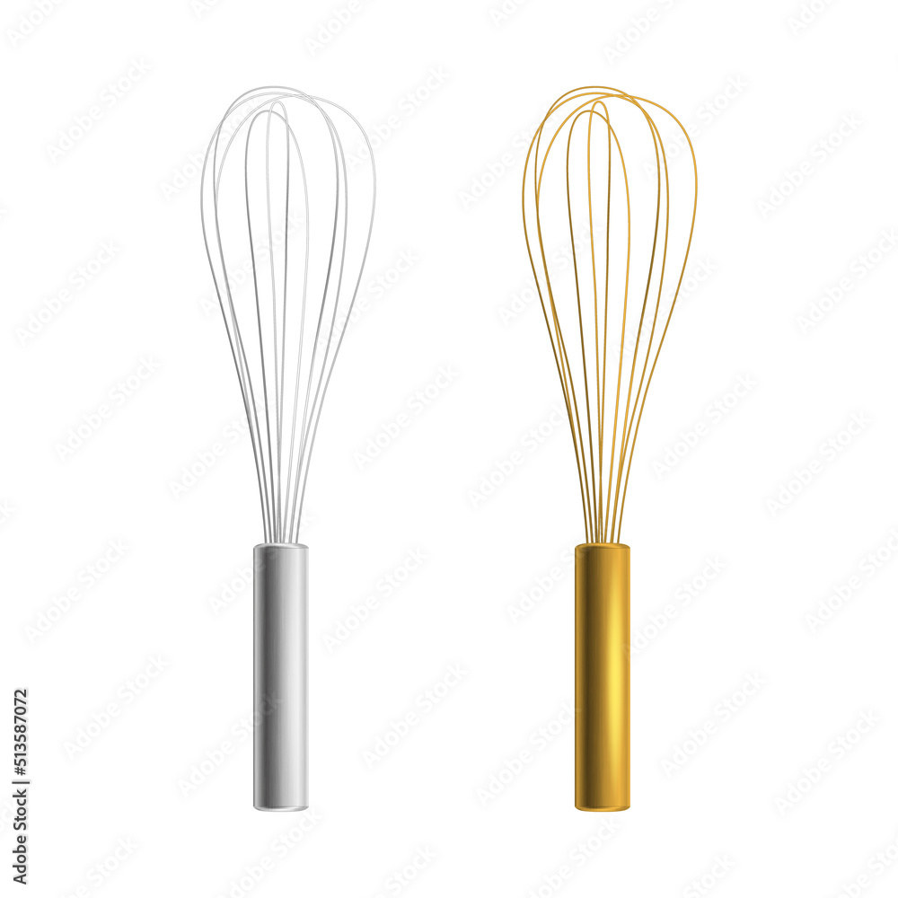 Vector Realistic 3D Metal Wire Whisk Icon Set Closeup Isolated. Cooking ...