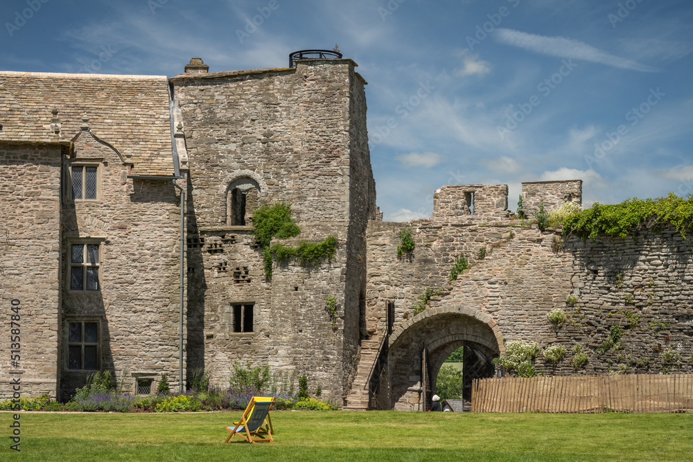 Inside structure and gate of medieval Hay Castle in Wales Stock Photo ...