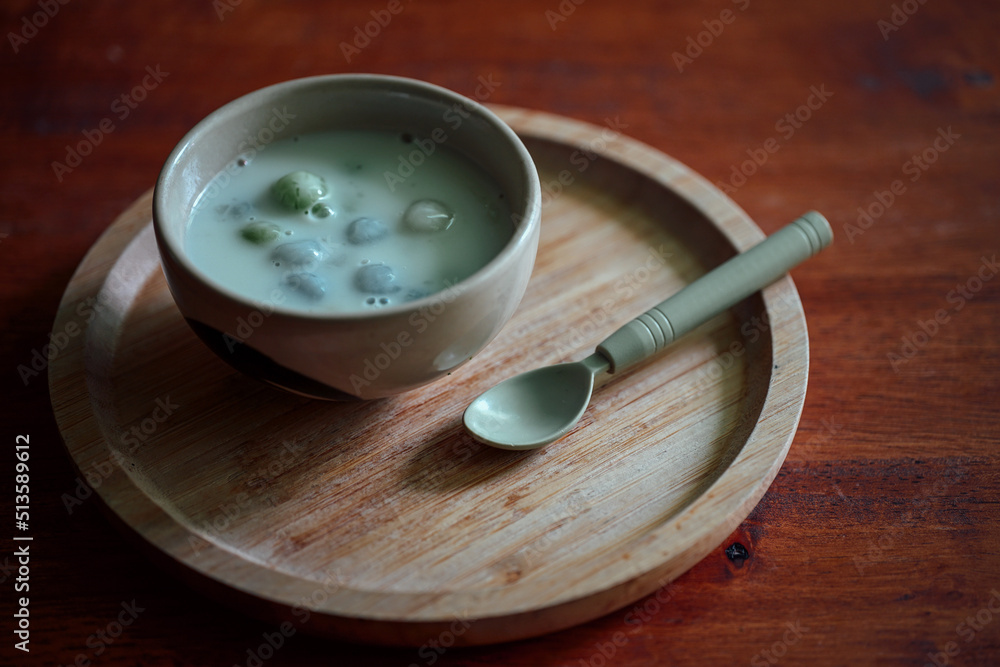 Thai sweetmeat with colorful ball flour. Thai glutinous rice balls in ...