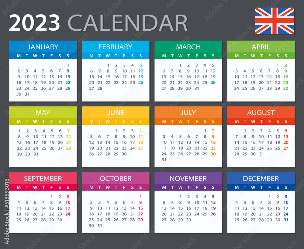 2023 Calendar - vector illustration template - English version Stock ...