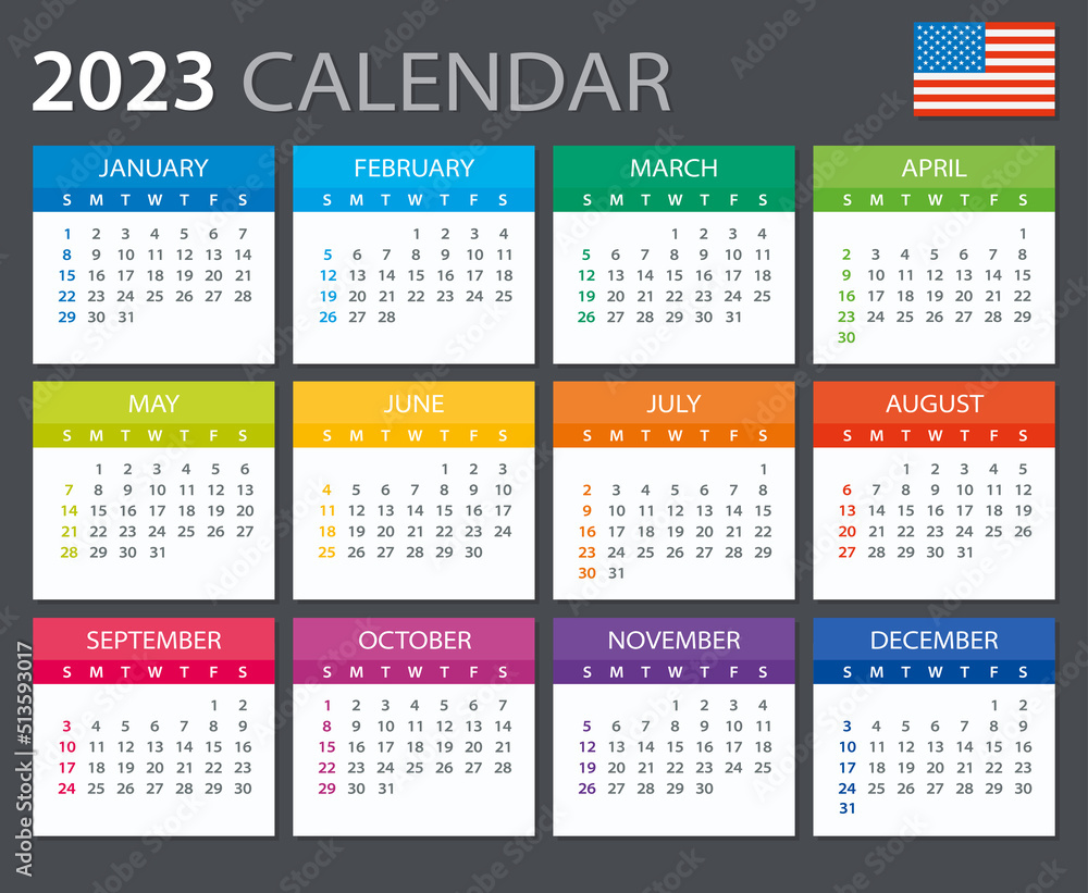 2023 Calendar - vector illustration template - English American version ...