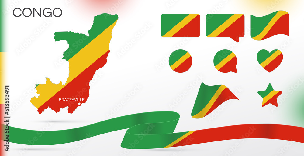 Congo flags set. Various designs. Map and capital city. World flags ...