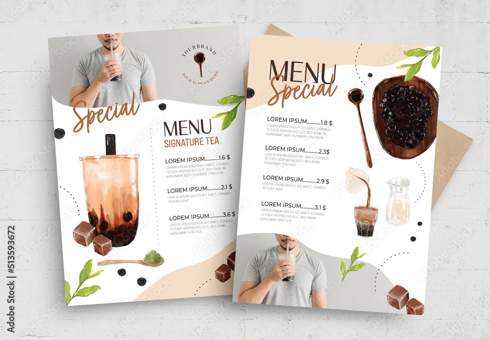 Bubble Tea Boba Tea Flyer Menu Layout Stock Template | Adobe Stock