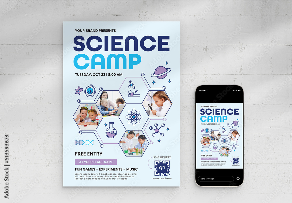 Science Camp Flyer Poster for School Science Education Events Stock ...