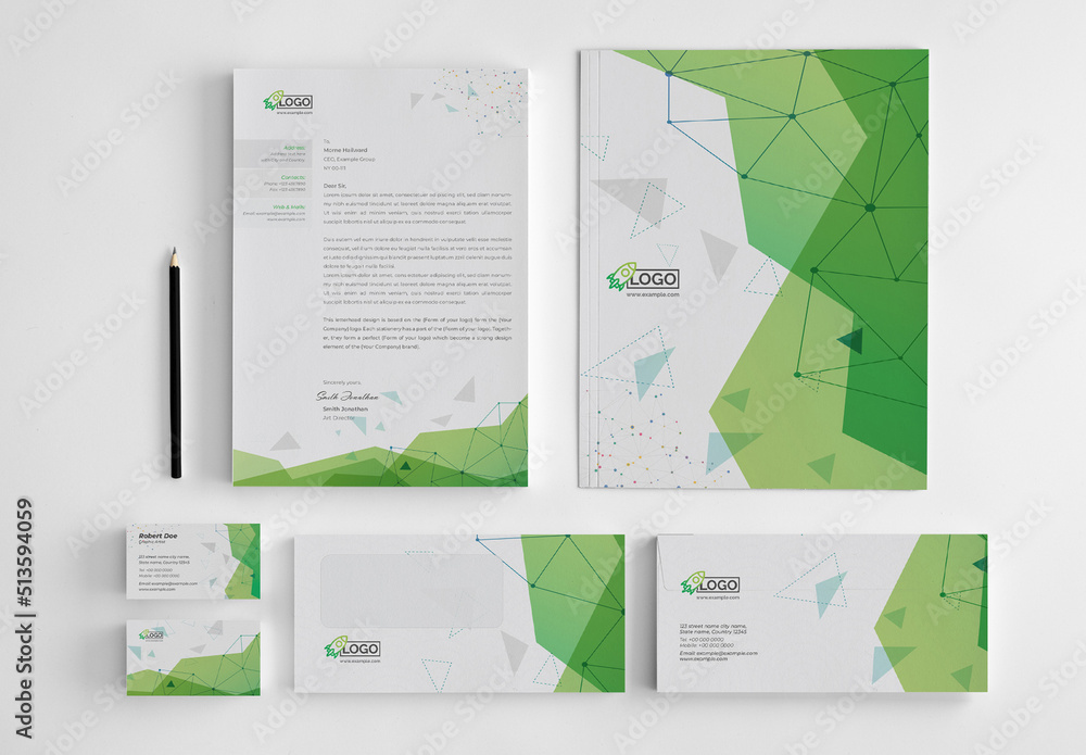 Abstract Stationery Layout with Green Vector Accents Stock Template ...