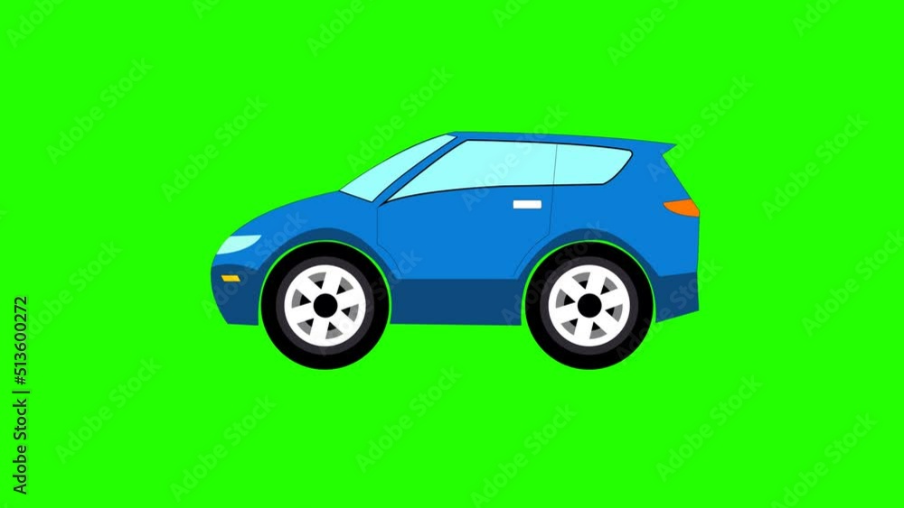 Video animation of a blue moving car on a green background. cute kids ...