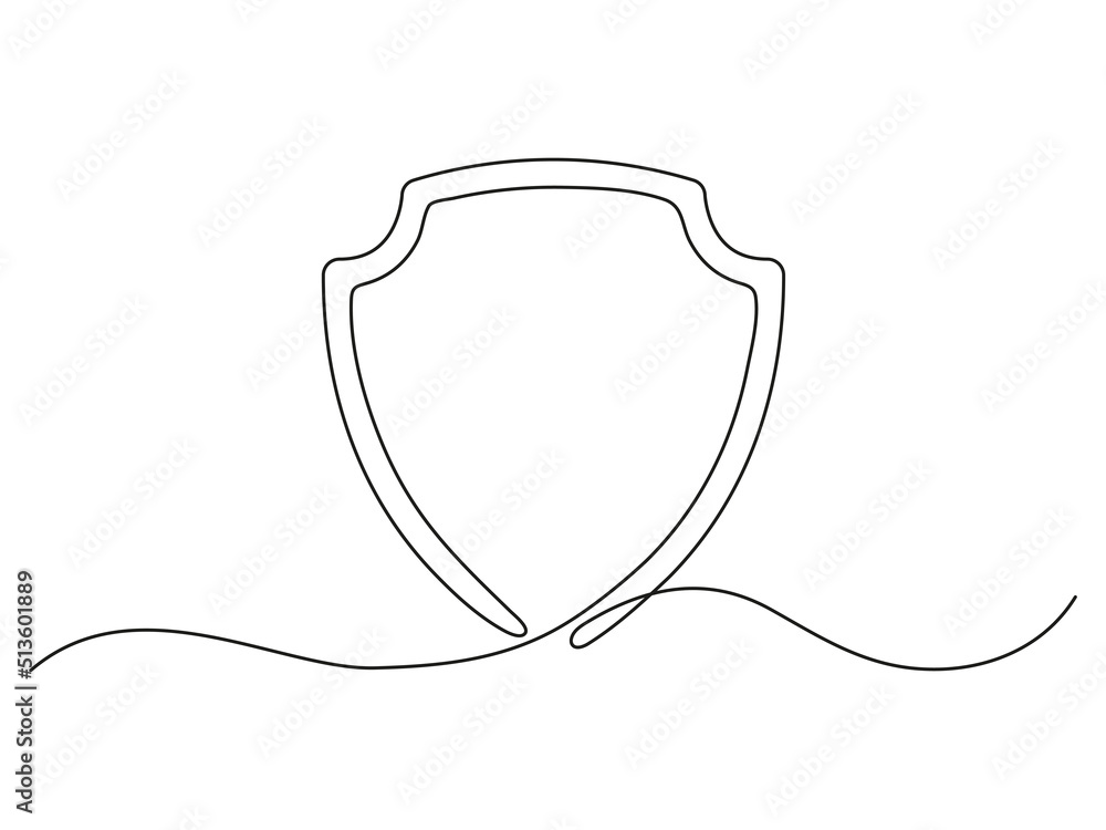 Shield continuous line art. Protect linear symbol. Guard drawing sign ...