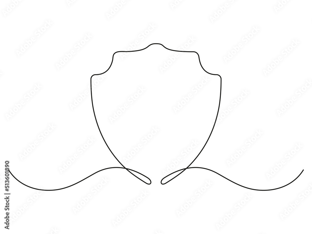 Shield continuous line art. Protect linear symbol. Guard drawing sign ...