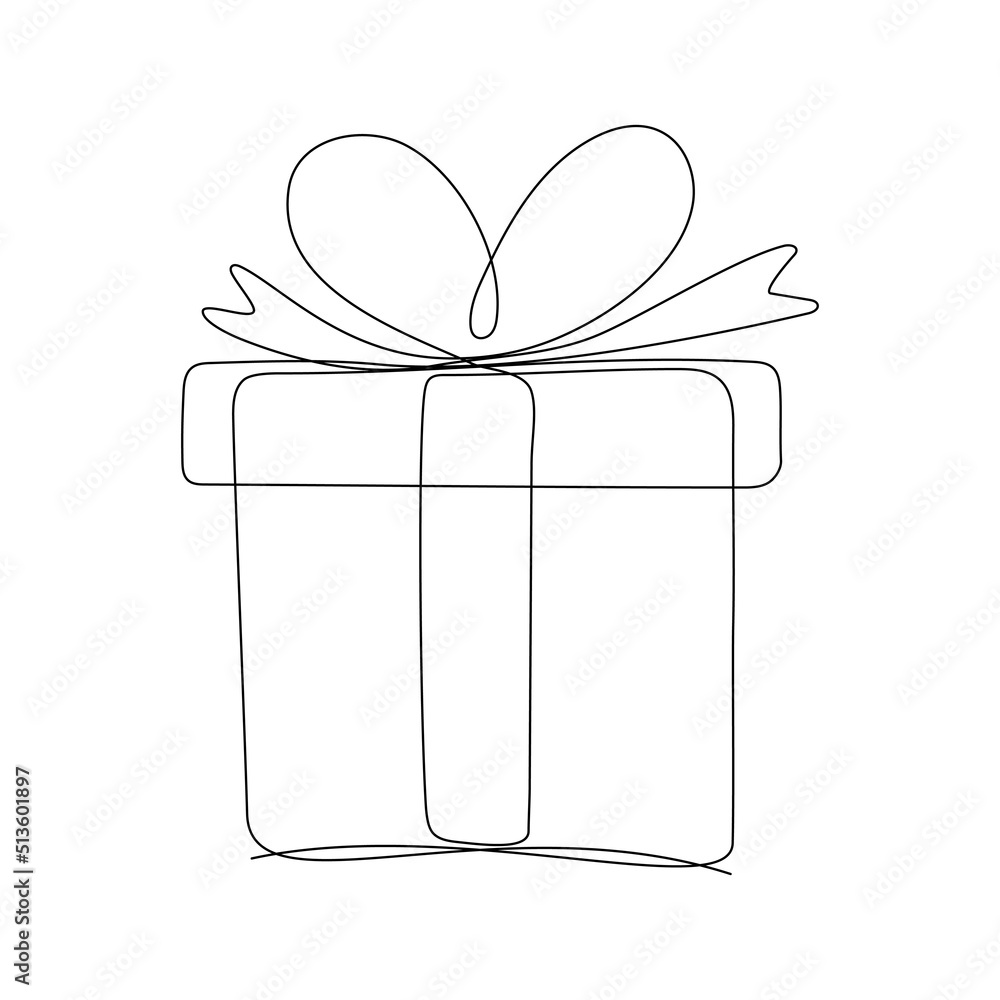 Gift box continuous line art. Present square linear symbol. Surprise ...