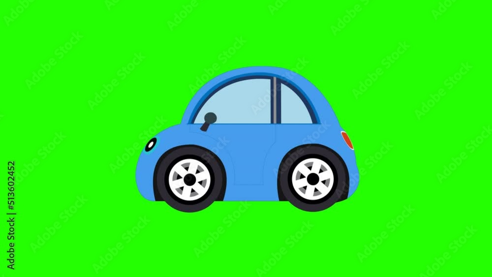 A Blue Car driving slowly on Green screen animation. Blue Big size 2d ...