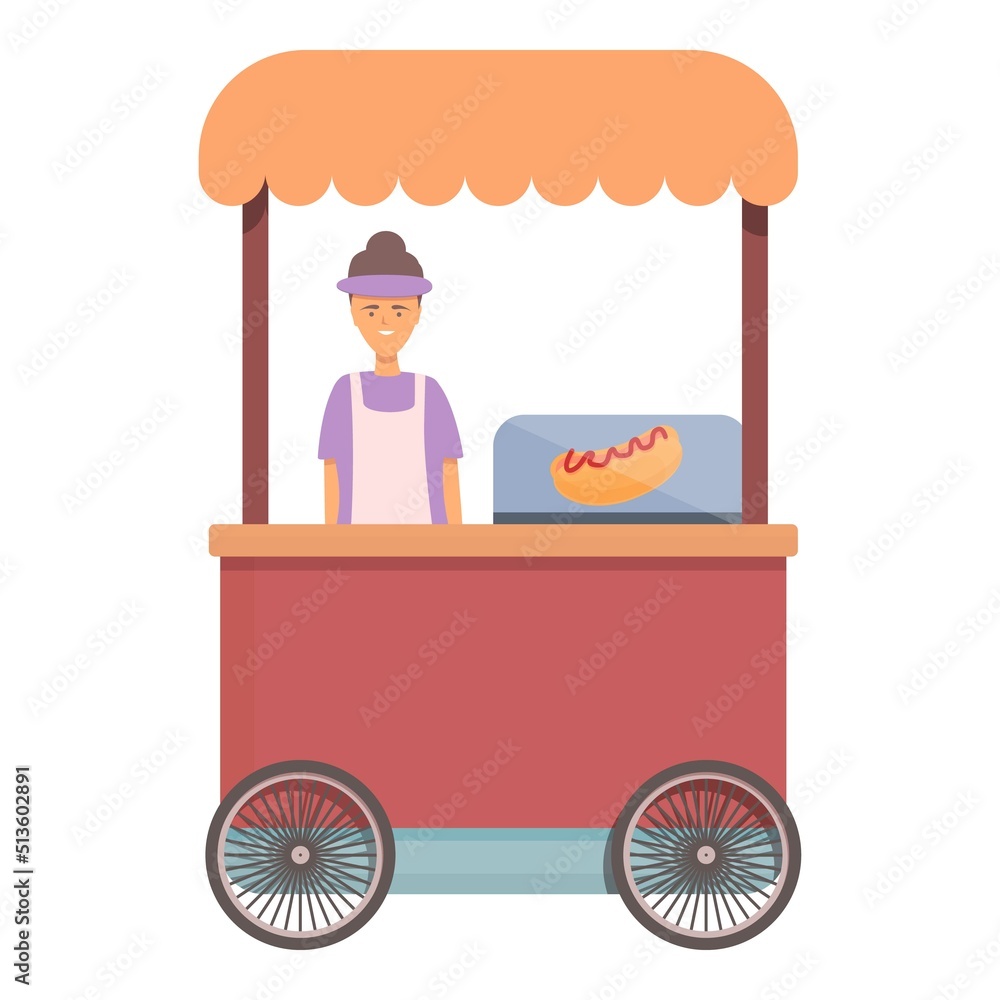 Service hot dog cart icon cartoon vector. Food stand. Vendor market ...