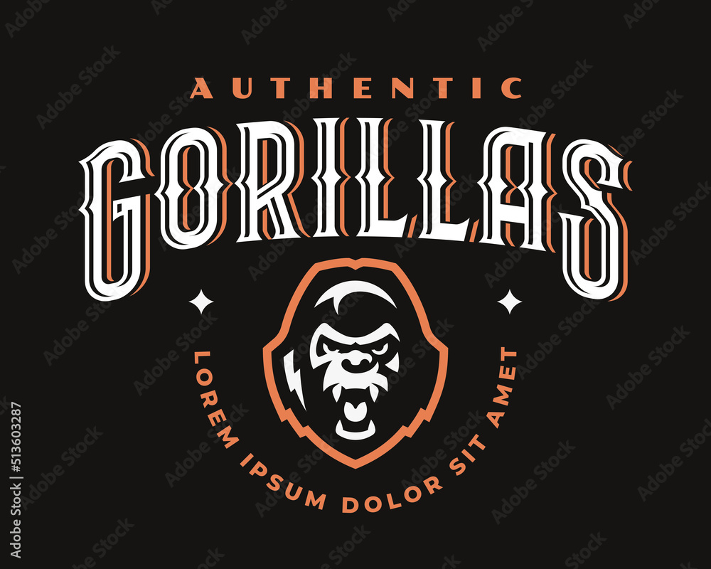 Gorilla head logo, emblem design editable for your business. Monkey ...