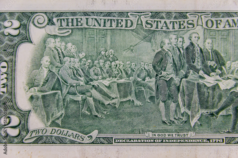 Macro shot of the Declaration of Independence, 1776 drawing from the ...