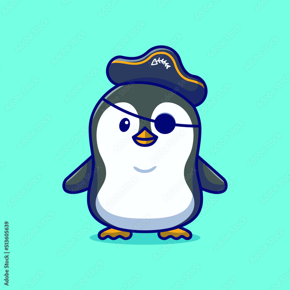 Cute Penguin Wearing Pirate Costume Cartoon Icon Illustration Stock ...