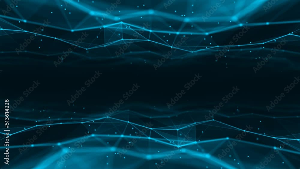Neon animated blue background frame. Wave motion of luminous lines ...