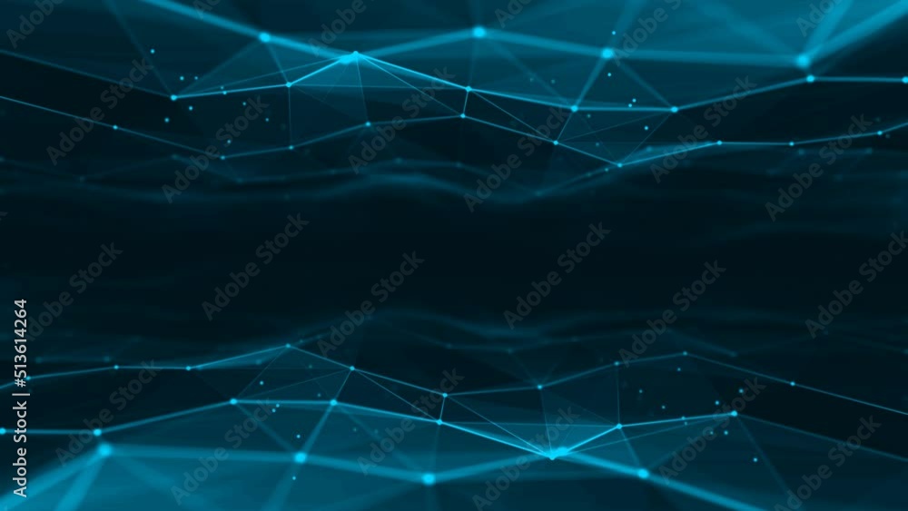 Neon animated blue background frame. Wave motion of luminous lines ...