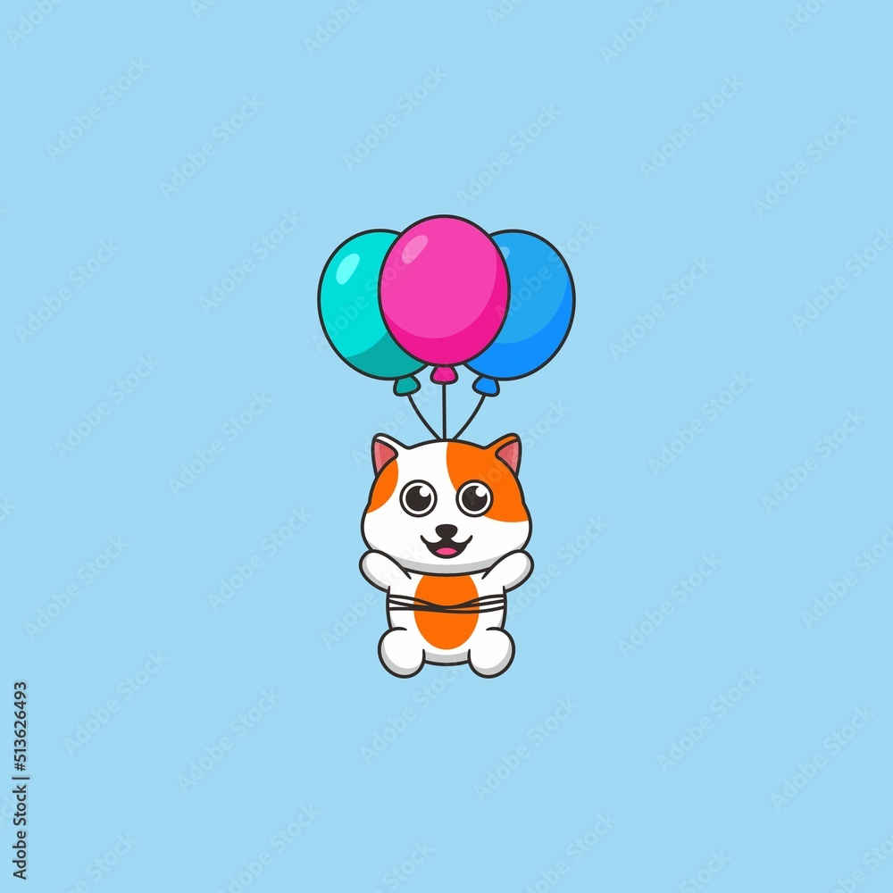 Flying Cat With Ballon Mascot Logo Design Stock Vector | Adobe Stock