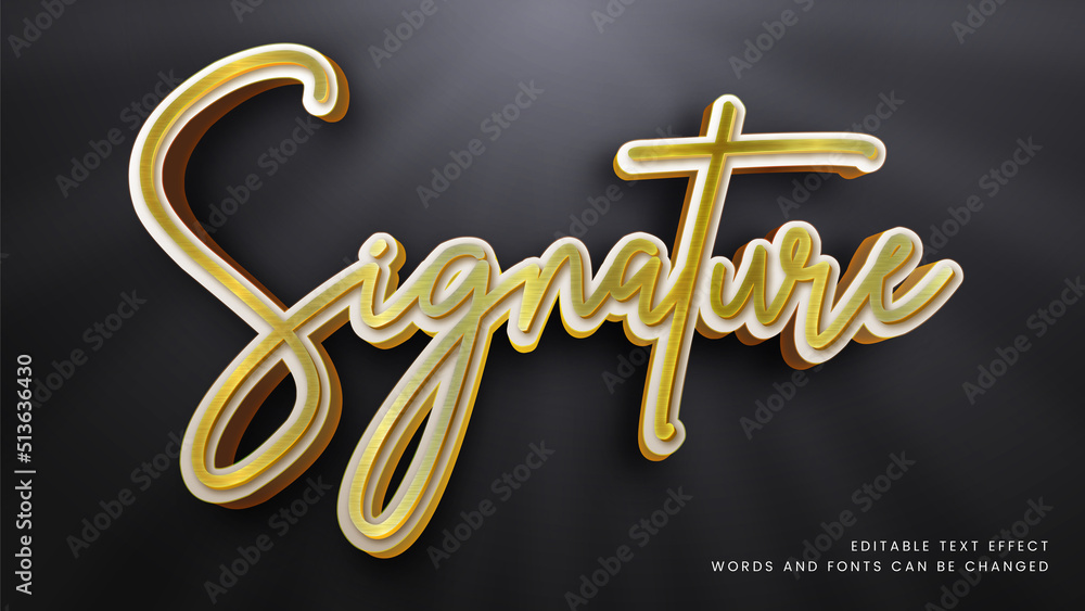 Elegant 3d gold signature text effect. Editable fancy font style ...