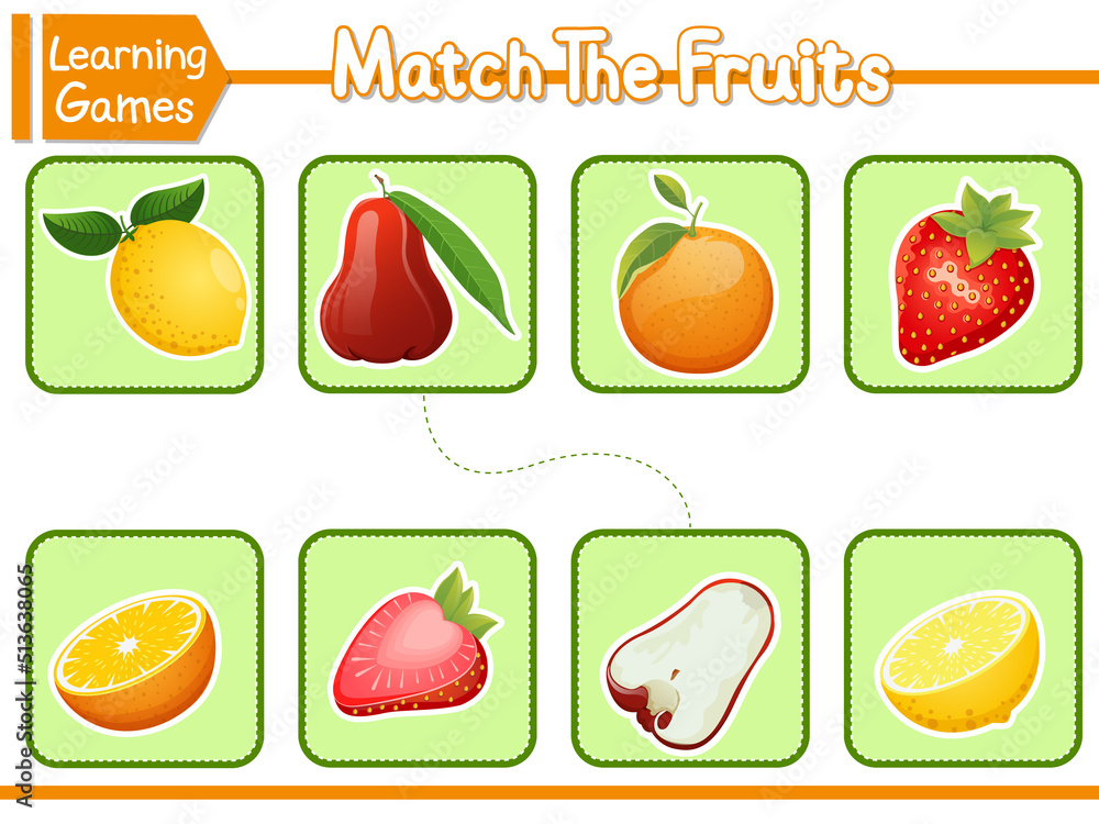 Matching Parts Of Fruits. Matching Children Educational Game. Activity ...