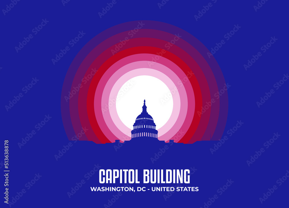 Plakat Capital Building illustration. Moonlight symbol of famous statue ...