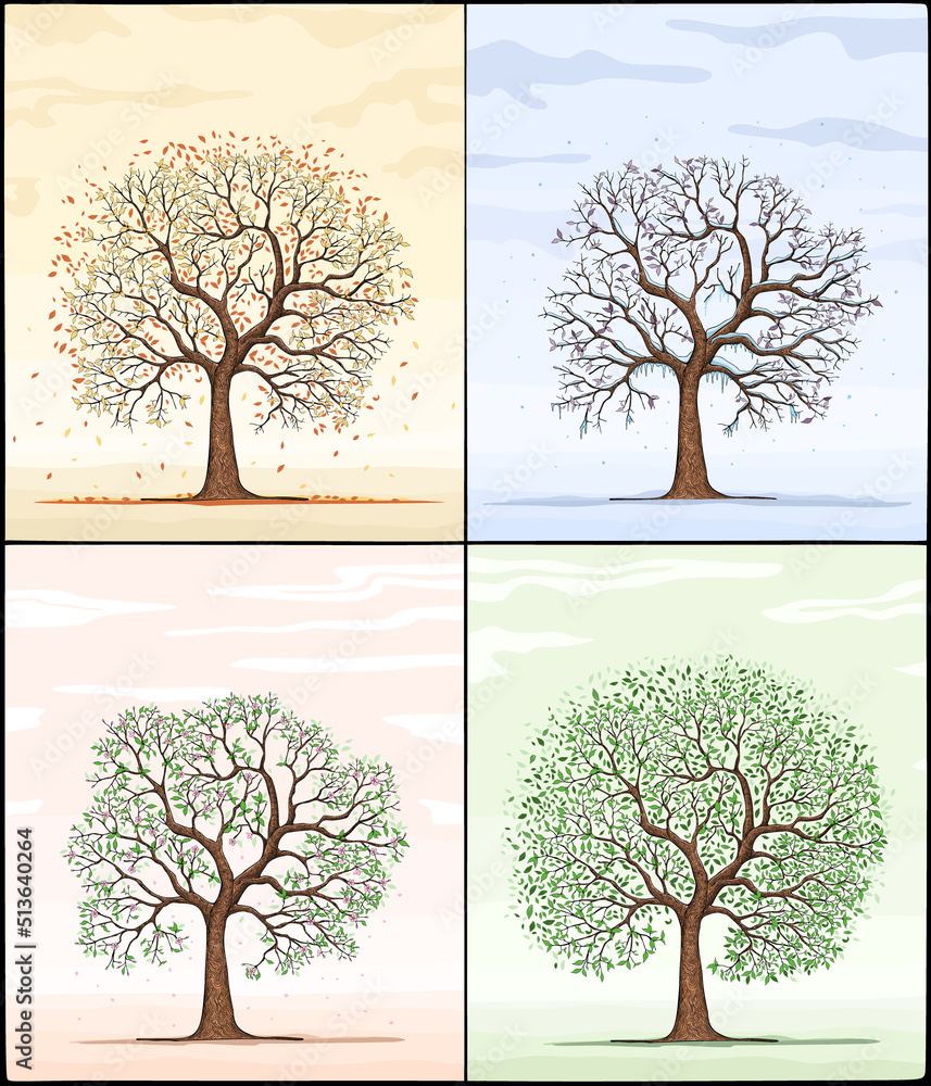 Four Seasons Trees Clipart and Vector with Spring, Summer, Fall and ...