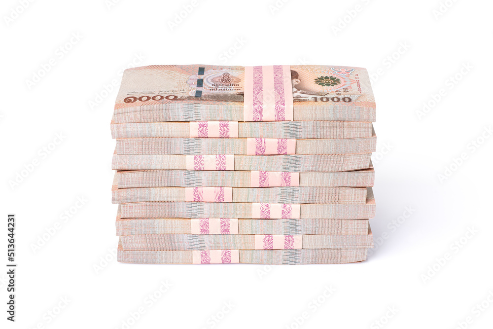Stack of one million thai baht banknote money isolated on white ...