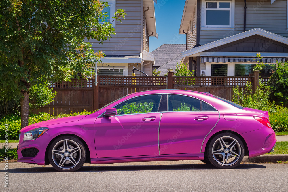 Bright pink car on a street background. Elegance Luxury Mercedes Benz ...