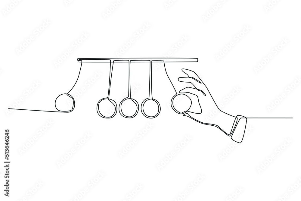 Simple continuous line drawing Newton cradle pendulums kinetic balls ...