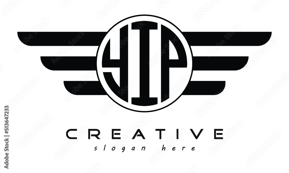 YIP three letter circle with wings logo design vector template ...