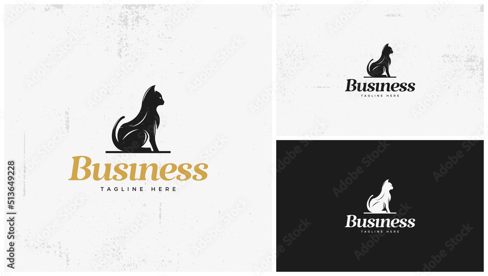 Classic cat logo in black and white Stock Vector | Adobe Stock