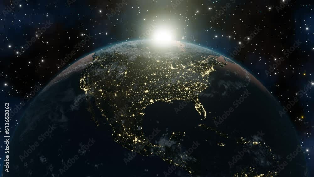 World planet satellite, Stars, nebula and galaxy 3d render. Sunrise ...