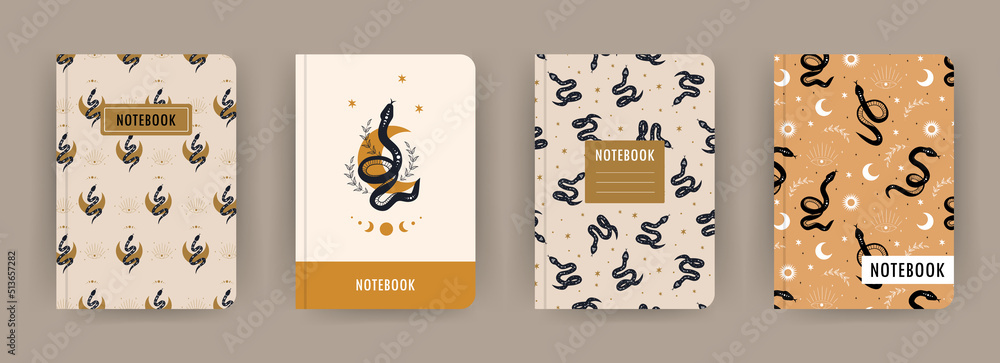 Cover page notebook collection. Templates with boho snakes. Perfect for ...
