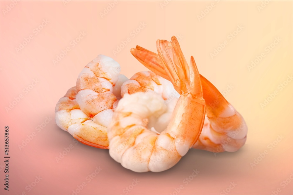 Fresh shrimp tails. Raw headless prawn, pacific shrimp,cooked tiger ...
