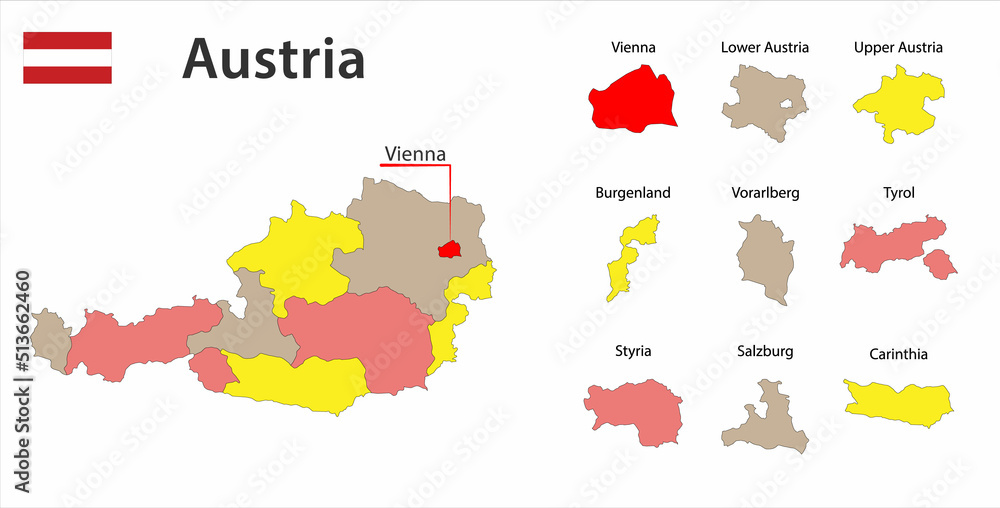 Fototapeta mapa świata dla dzieci Map with city boundaries and the flag ...