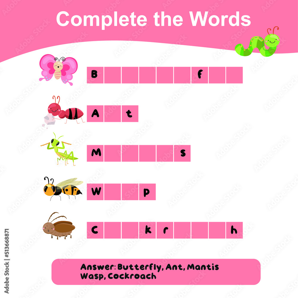 What letters are missing? Complete the words. Educational worksheet ...
