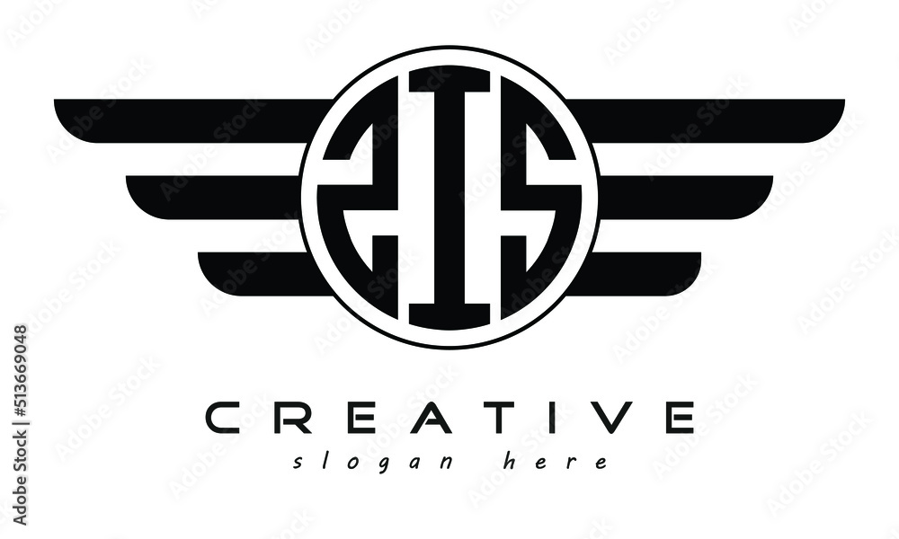 ZIS three letter circle with wings logo design vector template ...