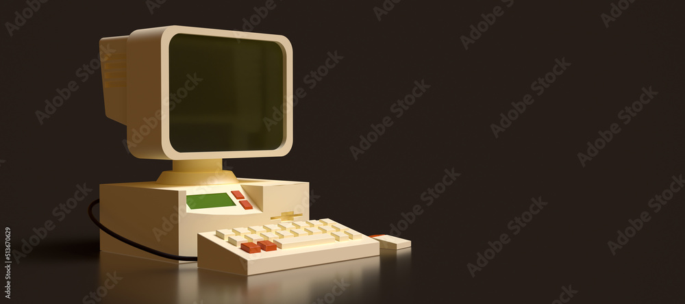stylized old 80's retro computer 3D computer generated image Stock ...