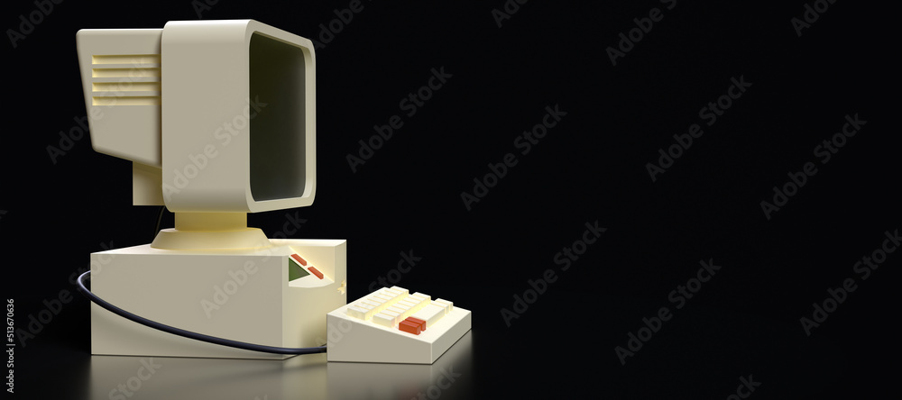 stylized old 80's retro computer 3D computer generated image Stock ...